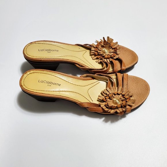 Liz Claiborne | Shoes | Liz Claiborne Tan Floral Heeled Sandals | Poshmark